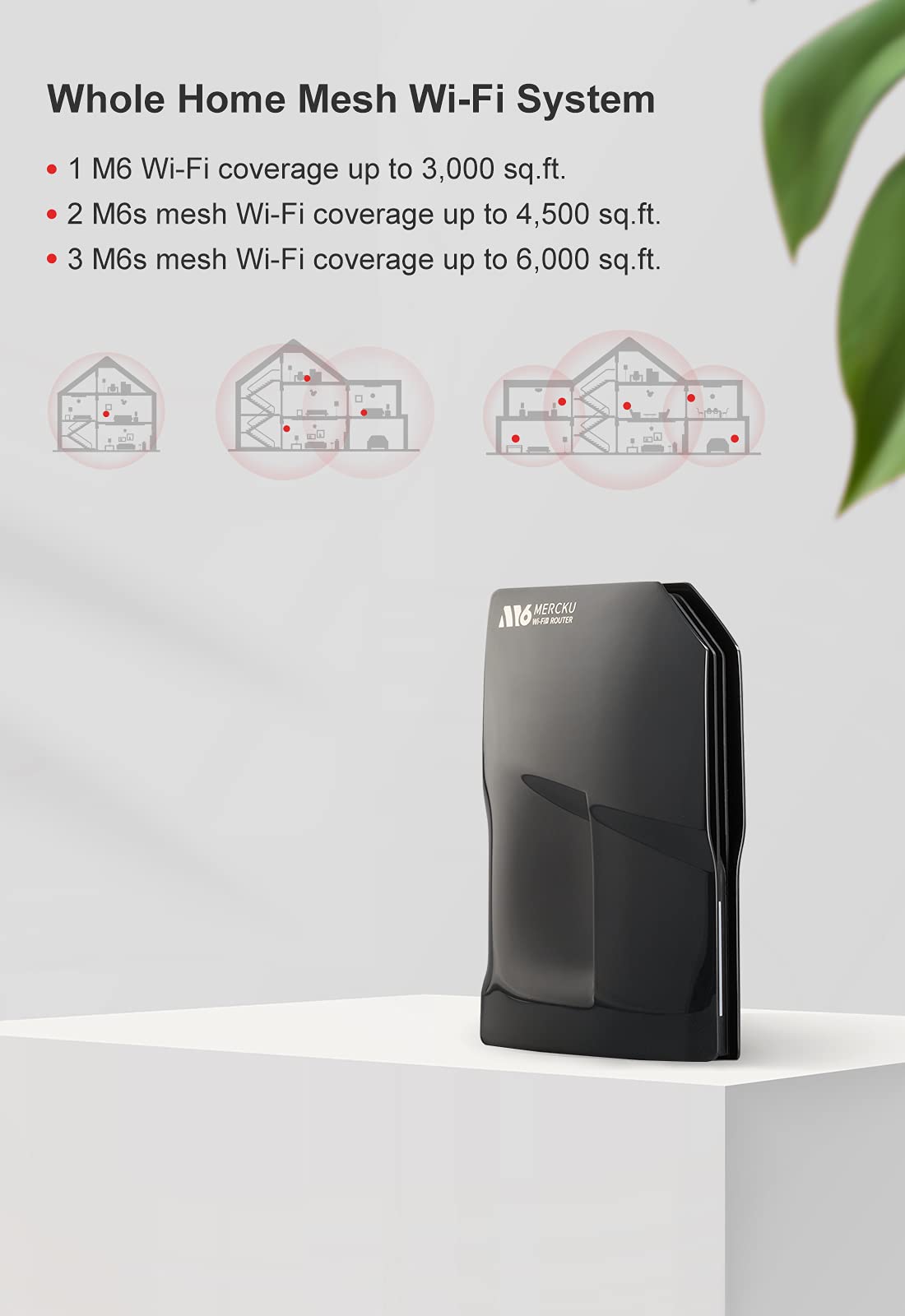 Mercku M6 Wi-Fi 6 Router for Wireless Internet Mesh Wi-Fi System 1 Pack up to 3,000 Sq.Ft. Can Add More Units to Form a Mesh Wi-Fi System, Dual-Band Gigabit Router, App Control, AX1800, Cosmo Black