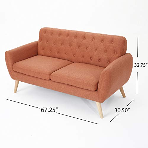 Christopher Knight Home Bernice Mid-Century Modern Tufted Fabric Sofa, Burnt Orange / Natural