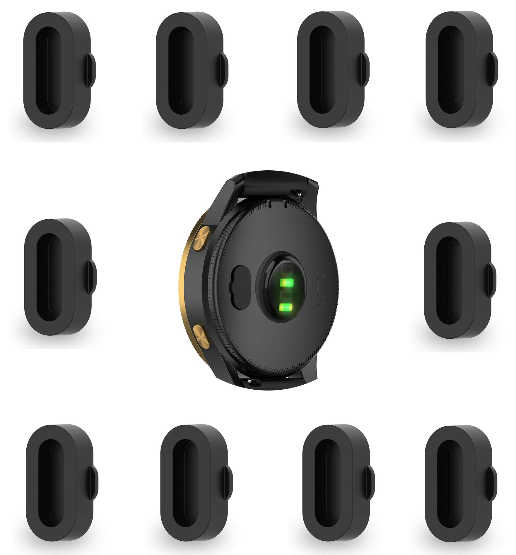 TOKERSE 10 Pack Dust Plug Compatible with Garmin Fenix 8 7 7S 7X 6 6S 6X Pro 5 5S 5X Plus/Vivoactive 3/4/Venu Sq/Forerunner 245/935 Silicone Charger Port Protector Anti Dust Plugs Caps Cover - Black