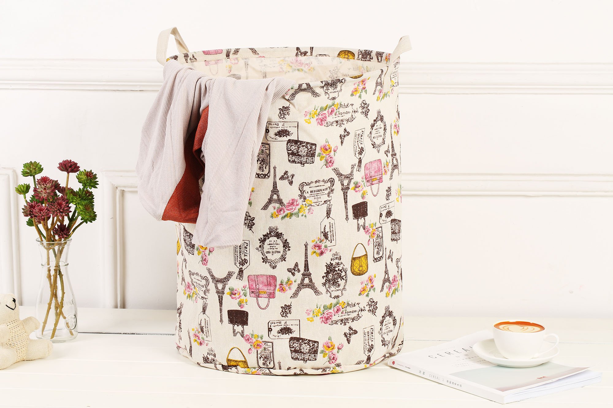 Aouker Merdes 19.7’’ Waterproof Foldable Laundry Hamper, Dirty Clothes Laundry Basket, Linen Bin Storage Organizer for Toy Collection(Paris)