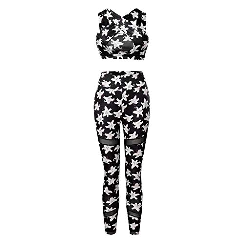Akabsh Ladies' Print High Waist Hip Bottom Pants Running Fitness Yoga Blouse Pant Suit Workout Suit Set Fitness Sports Yoga Suit