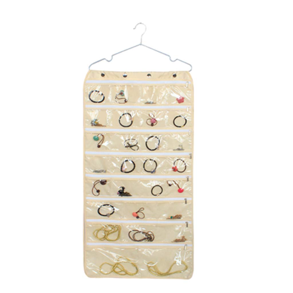 Akabsh Thick Oxford Fabric Zippered Storage Portable Travel Hanging Jewelry Organizer Bag (56-Pockets) Dual-Sided