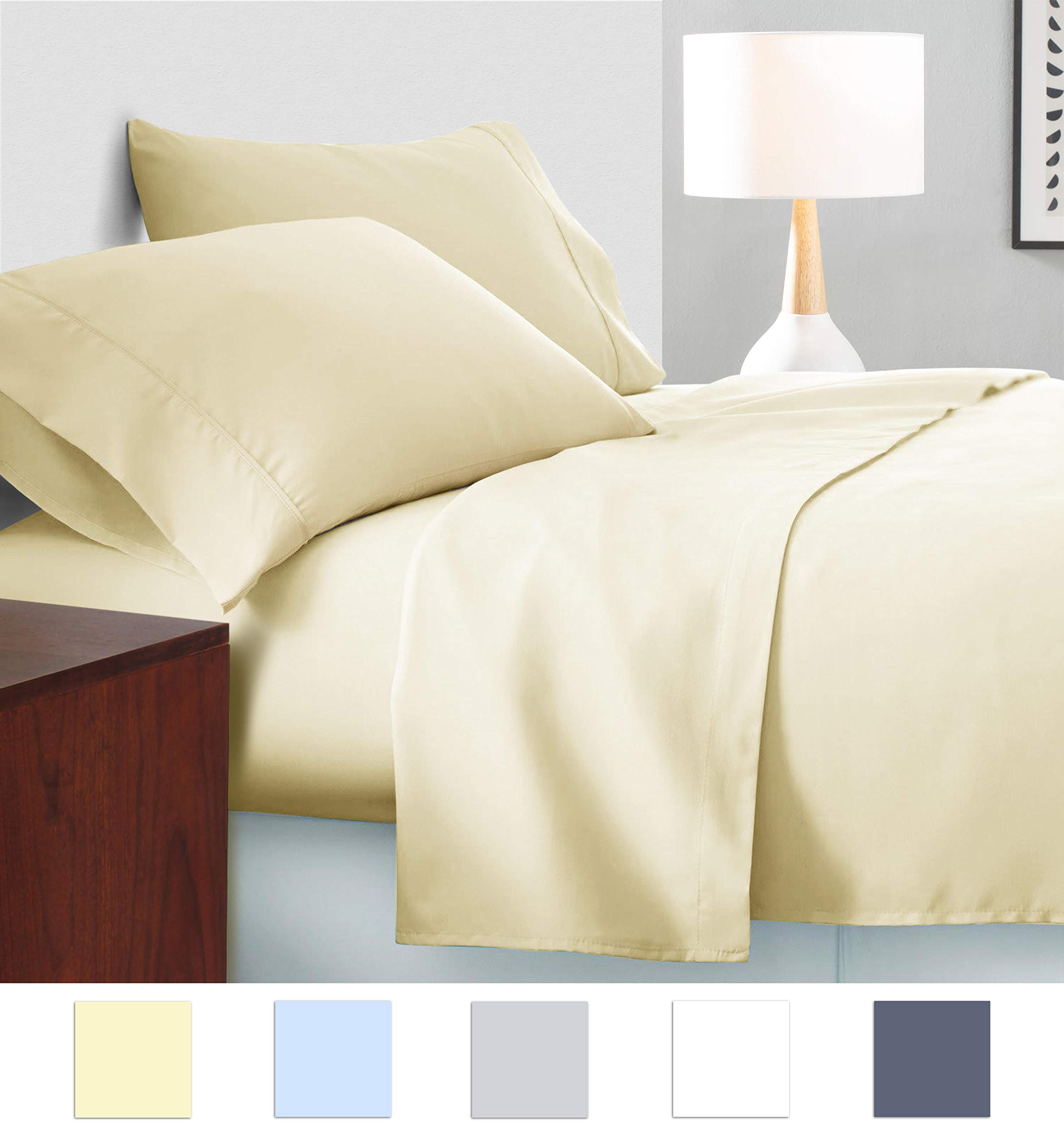 400 Thread Count Bed Sheets Ivory Set of 4 Piece Full Size, Fits Up-to 18-inch Mattress, 100% Combed Cotton Solid Sateen Weave Extra Soft and Silky Luxurious Bedding Collection