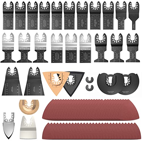 91 Pack Bimetal Oscillating Tool Blades, Oscillating Saw Blades with Sandpaper Multitool Blades Metal Wood Plastic, Oscillating Tool Accessories Kit Fit Milwaukee Makita Dremel Bosch Fein Dewalt Ryobi