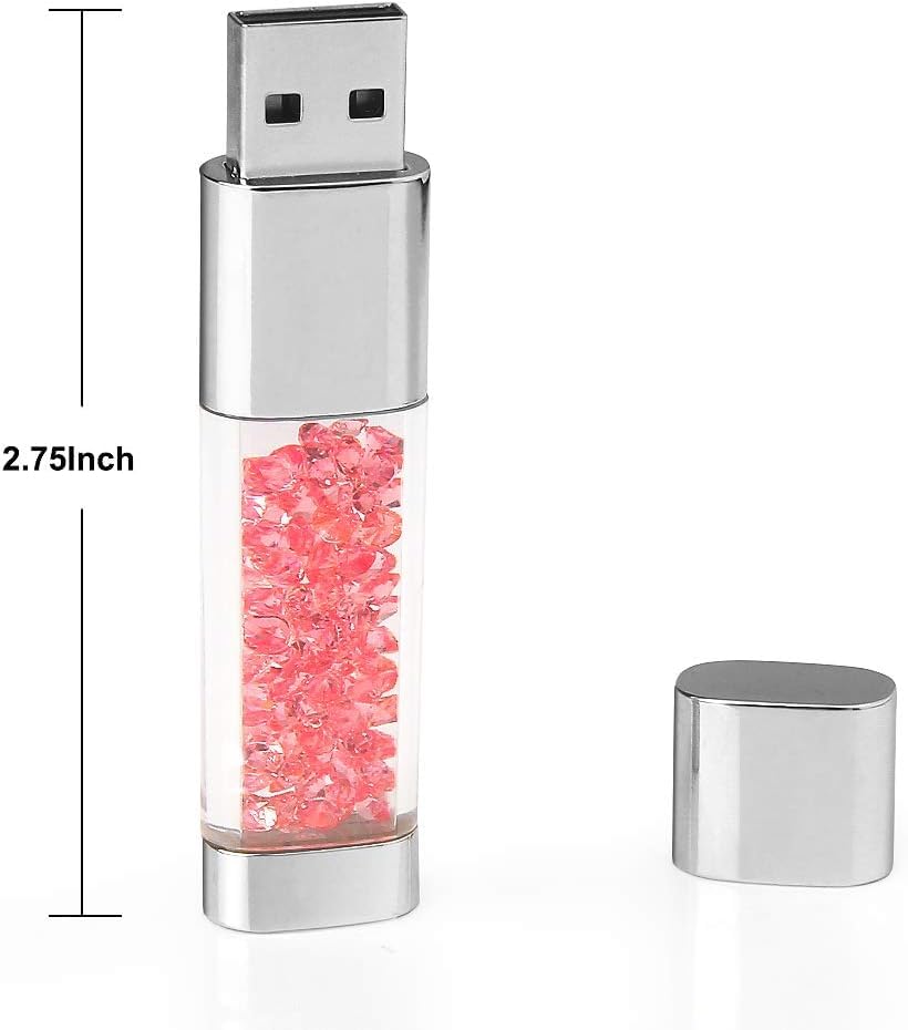 USB Flash Drive 32GB, BorlterClamp Cute Pink Crystal Thumb Drive Novelty Pen Drive Memory Stick