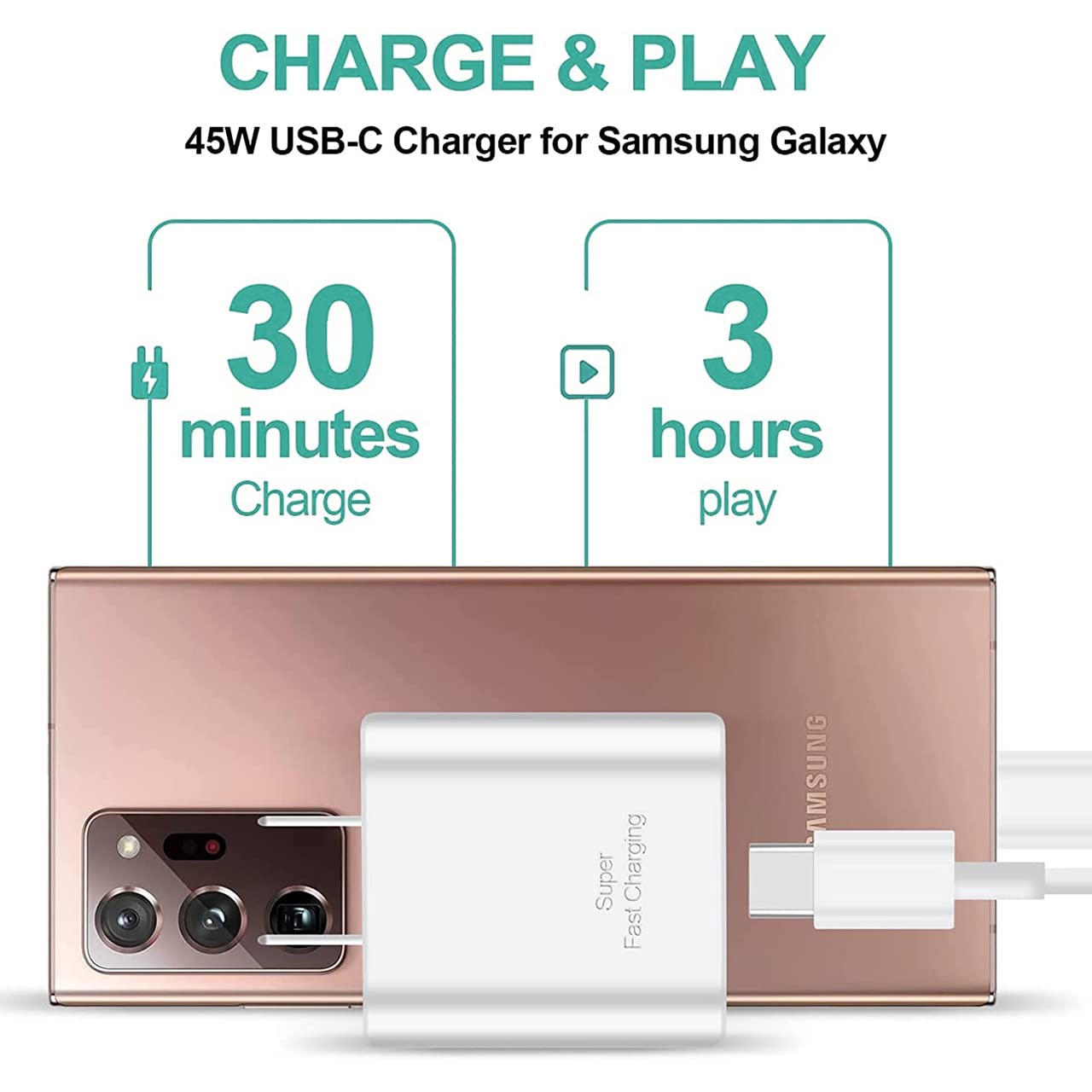 45W USB C Super Fast Charger for Samsung Galaxy S23 Ultra/S23/S23+/S22/S22 Ultra/S22+/Note 10/Note 20/S20/S21/S10, Galaxy Tab S7/S8,i Phone 15 Charger, PPS Wall Charger with 6FT Type C Cable