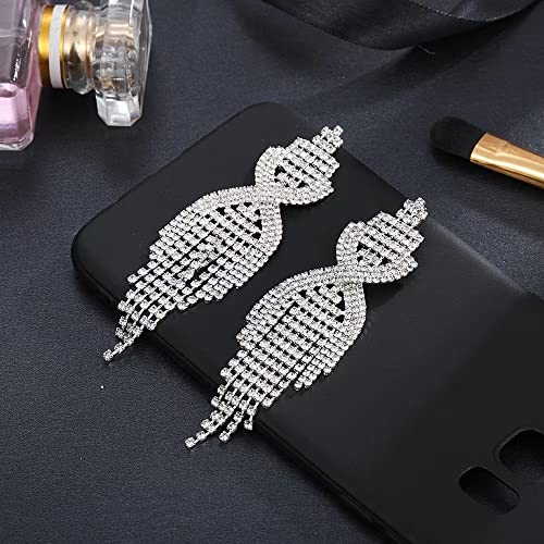 3 Pairs Crystals dangle earring,Star ear stud pave crystal,Silver teardrop crystal long tassels dangle Boho 925 Silver fringe Drop Long chandelier earrings
