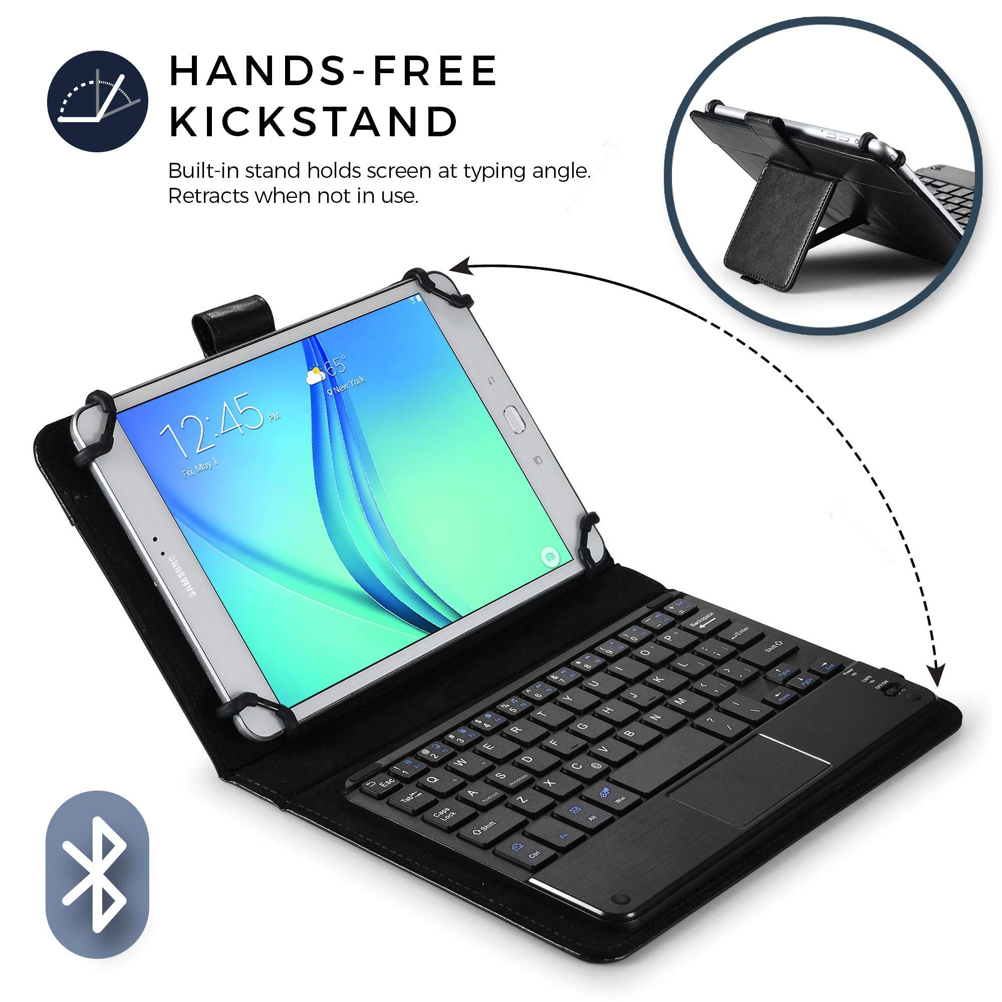 Cooper Touchpad Executive [Multi-Touch Mouse Keyboard] Case for 7, 7.9, 8" Tablets | iPadOS, Android, Windows | Bluetooth, Universal, Leather, Hotkeys