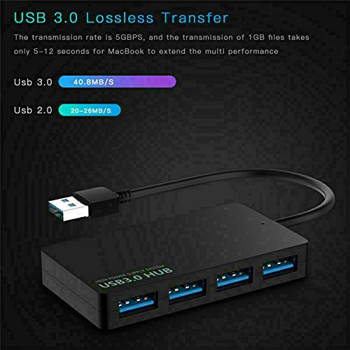 Tec-Digi USB Hub 3.0, 4-Port Ultra-Slim USB 3.0 Hub Portable Adapter High Speed Expansion Multi USB Hub Splitter Lead Adapter Cable for PC Laptop, Desktop, PS3, Xbox, Wii, MAC, Notebook, MacBook, Etc