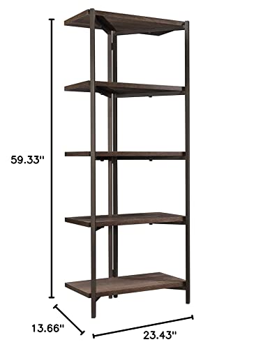Sauder North Avenue Bookcase, L: 23.43" x W: 13.66" x H: 59.33", Smoked Oak Finish