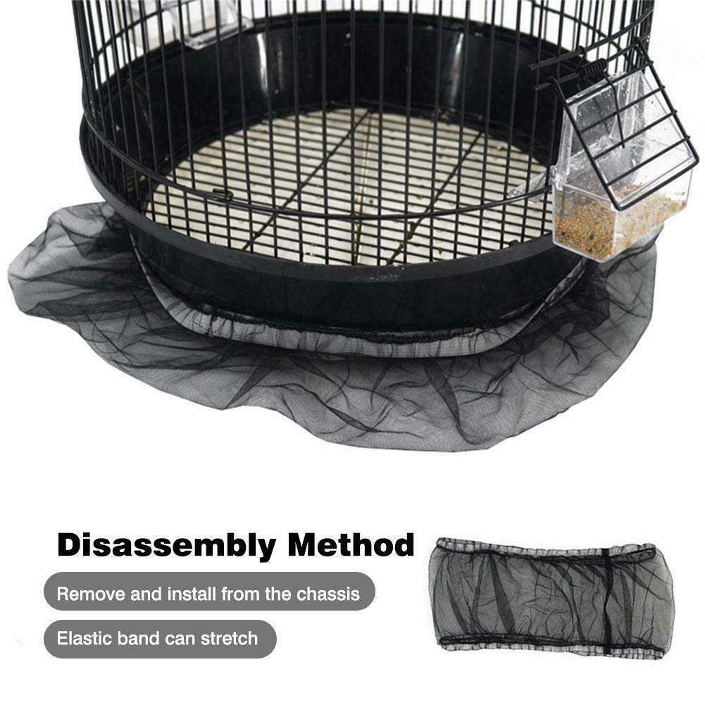 Universal Bird Cage Seed Catcher,Seed Catcher Guard Net Cover,Parrot Nylon Mesh Net Cover,Soft Airy Cage Net Stretchy Skirt for Round Square Cage Father'Day Gift(Circumference 40 inch to 63 inch,Black