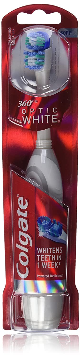 Colgate 360 Optic White Battery-Powered Toothbrush,1 Count (Pack of 2)