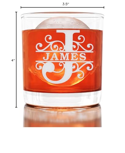 Personalized Whiskey Glass, Customized Engraved Monogram Cocktail Glass, 11 oz Custom Whiskey Gift Glass Birthday Gift For Him and Her (1 Glass)