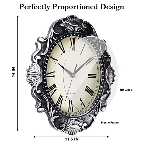 AYRELY® 14 Inch Oval Rustic Wall Clock, Wall Clocks Battery Operated, Country Style Silent Non Ticking Clock, Decorative for Kitchen, Home, Living Room, Farmhouse, Bedrooms