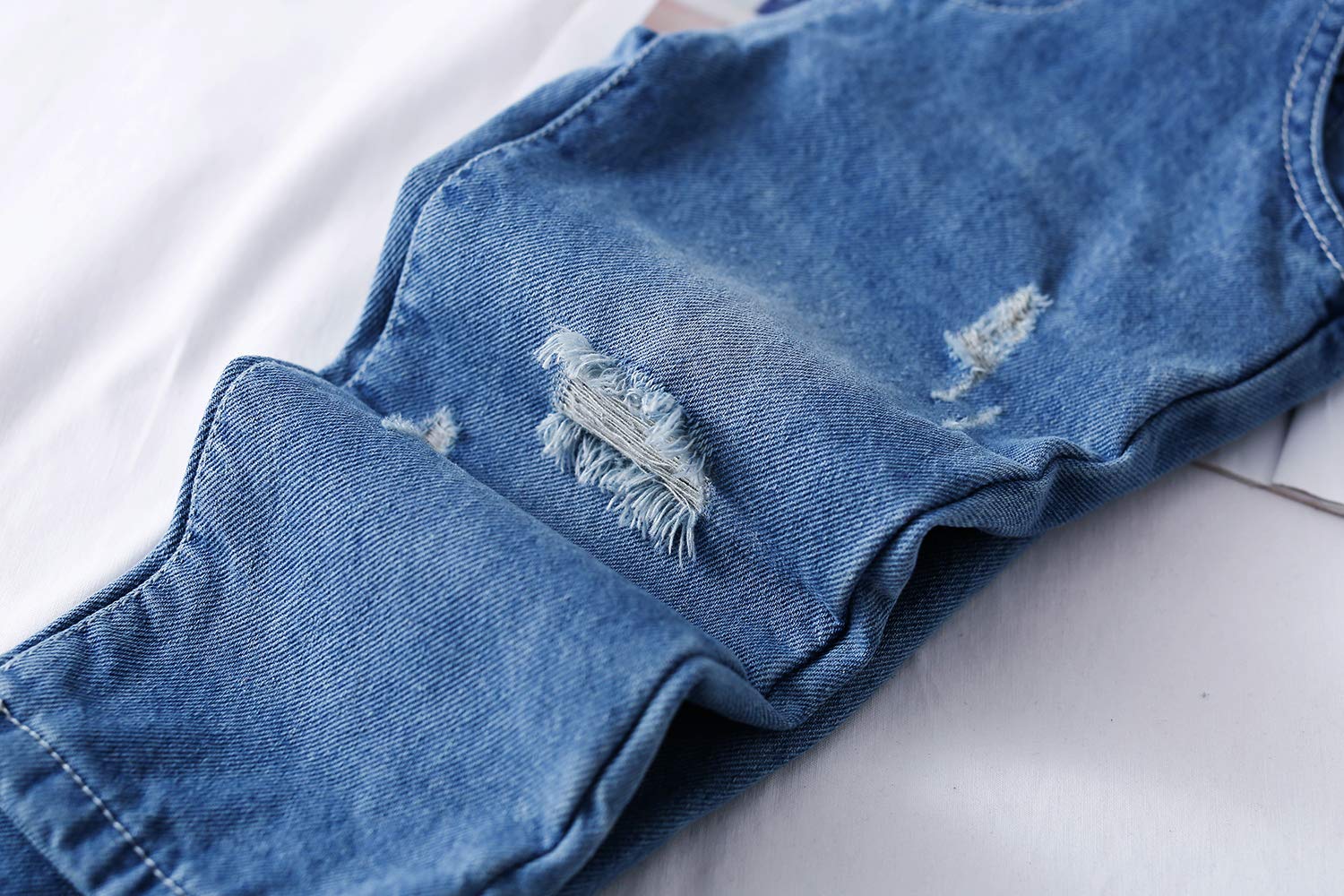 KIDSCOOL SPACE Baby Boy Girl Jean Overalls,Toddler Ripped Denim Cute Workwear,Light Blue,2-3 Years
