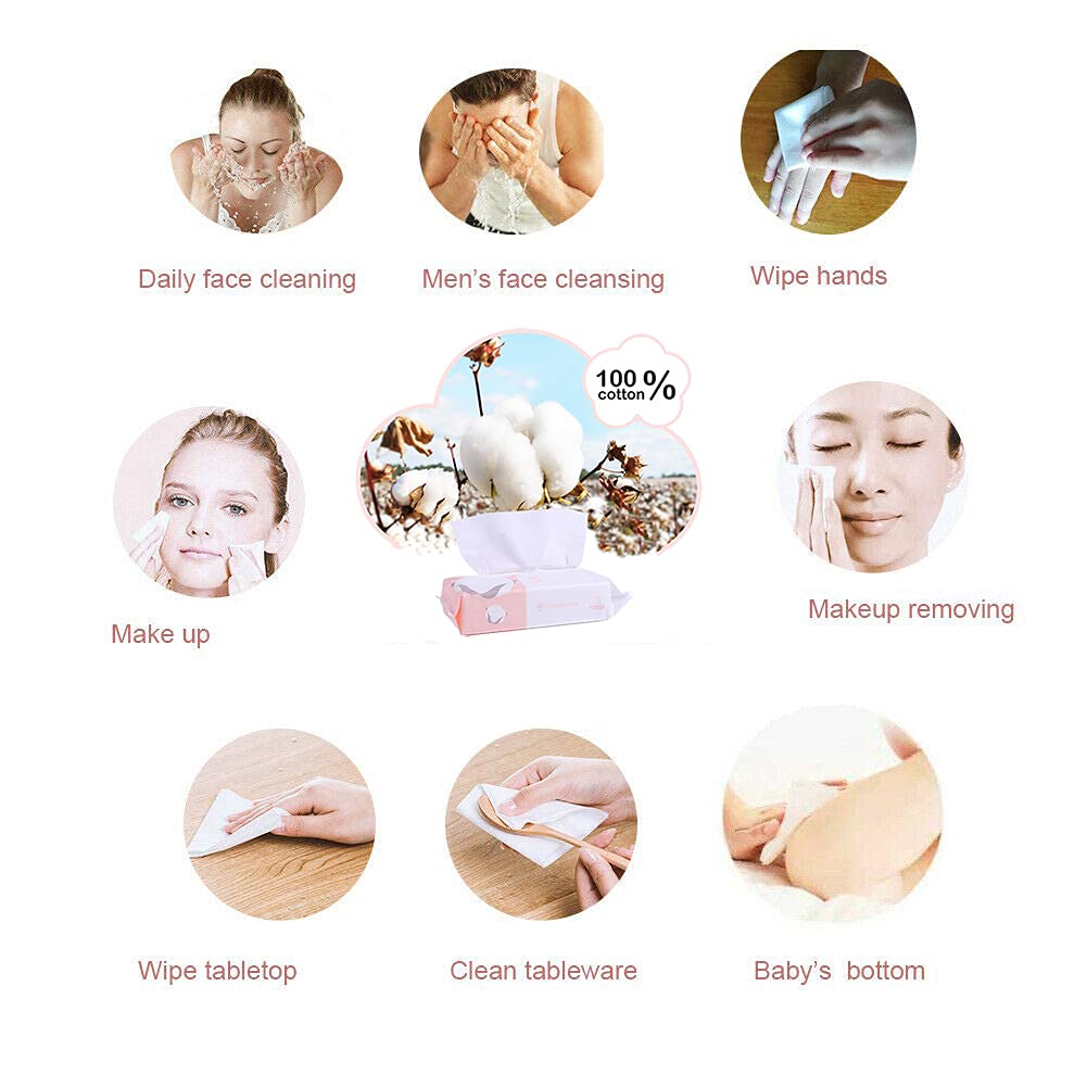 Extra Thick Cotton Tissue Careboree Face Drying Towel for Men Women Kids Disposable Dry Wipes Unscented Makeup Removing (3 pack)