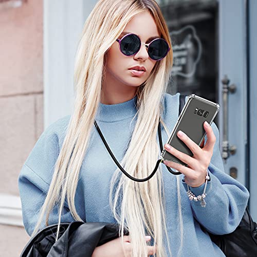 kwmobile Crossbody Case Compatible with Samsung Galaxy S8 Case - Clear TPU Phone Cover w/Lanyard Cord Strap - Black/Transparent