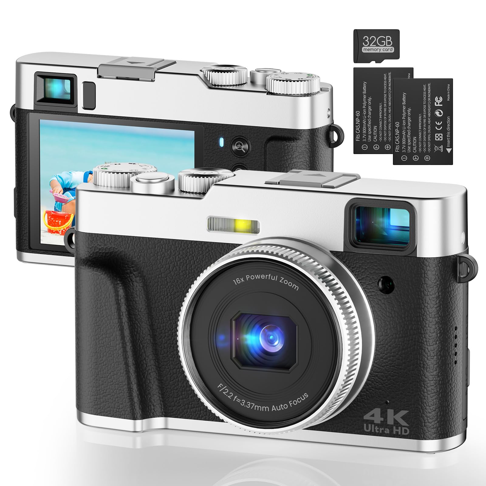 4K Digital Camera, Photography Autofocus 48MP YouTube Vlogging Camera, 16X Digital Zoom Video Camera Anti-Shake with 32GB Micro Card, Compact Point and Shoot Travel Cameras for Gifts(Black)