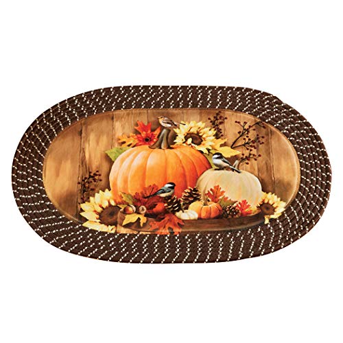 Collections Etc Harvest Pumpkin and Chickadees Braided Accent Rug | Non Slip Floor Mats | Decorative Small Carpet for Bedroom, Kitchen, Living Room