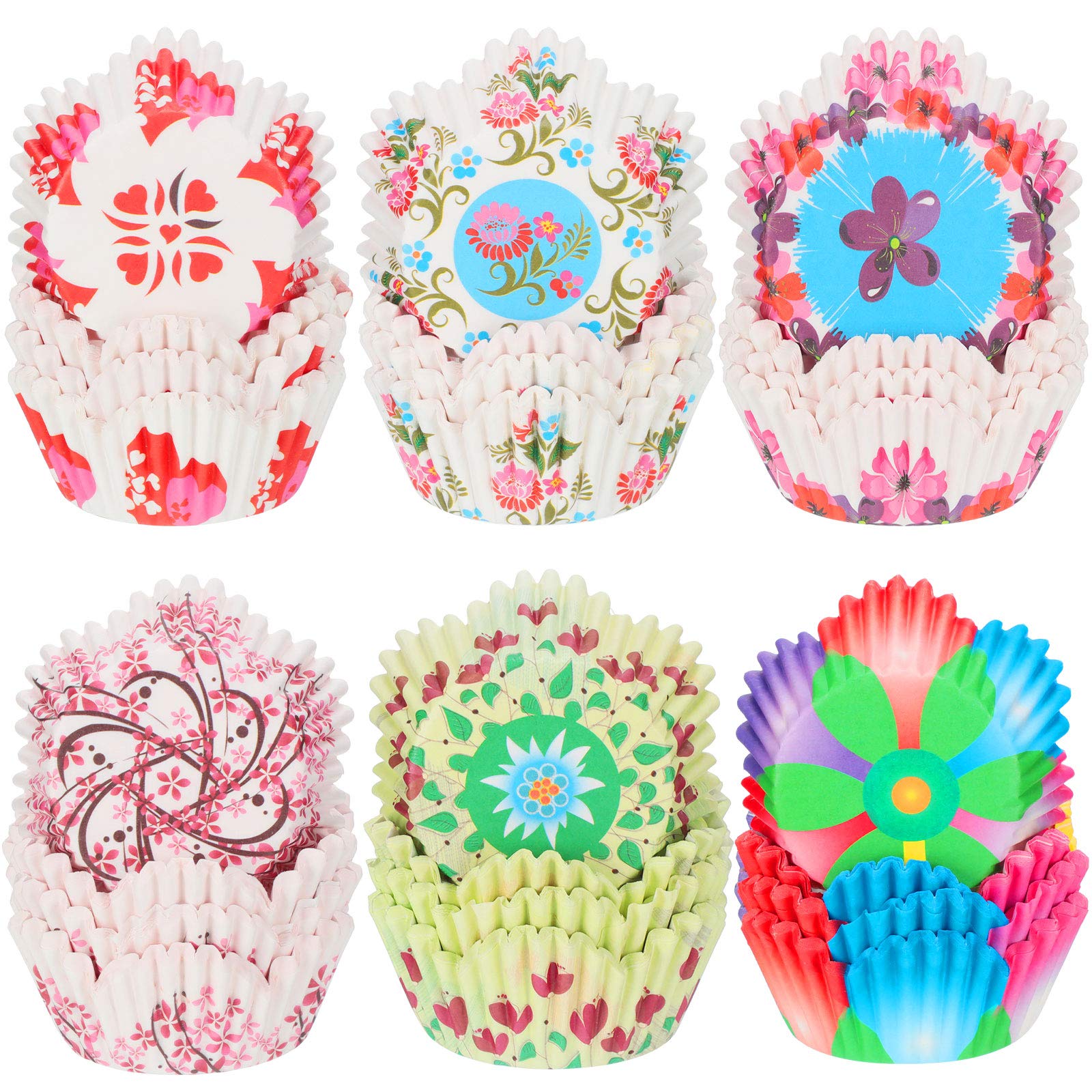 600 Pieces Colorful Flowers Cupcake Liners Heart Cupcake Baking Cups Petal Shaped Wrappers Muffin Case Trays for Birthday Party Decoration