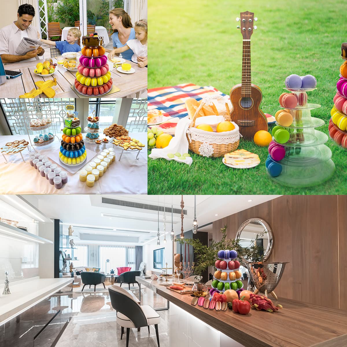 6 Tiers Round Macaron Tower Cake Stand Macaron Display Rack , Plastic Tiered Cake Dessert Serving Tower Tray for Wedding,Baby Shower and Birthday Party Decor