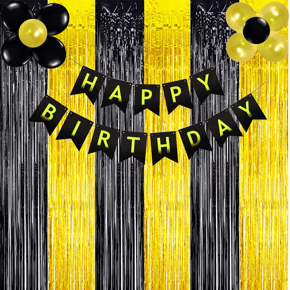 Black and Gold Fringe Fringe Backdrop, 2025 Graduation Tinsel Backdrop Gold Black Booth Streamers for New Year Birthday Wedding Disco Party Decorations (3 Pack)