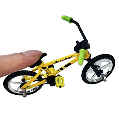 BMX Toys Alloy Finger BMX Functional Kids Bicycle Finger Bike Mini-Finger-BMX Set… (Yellow)