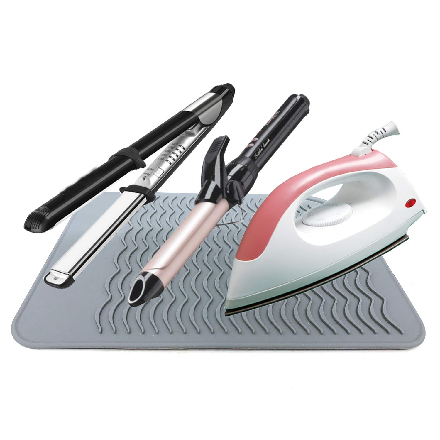 Large Heat Resistant Mat for Curling Irons, Hair Straightener, Flat Irons and Hair Styling Tools 11" x 7.5", Grey