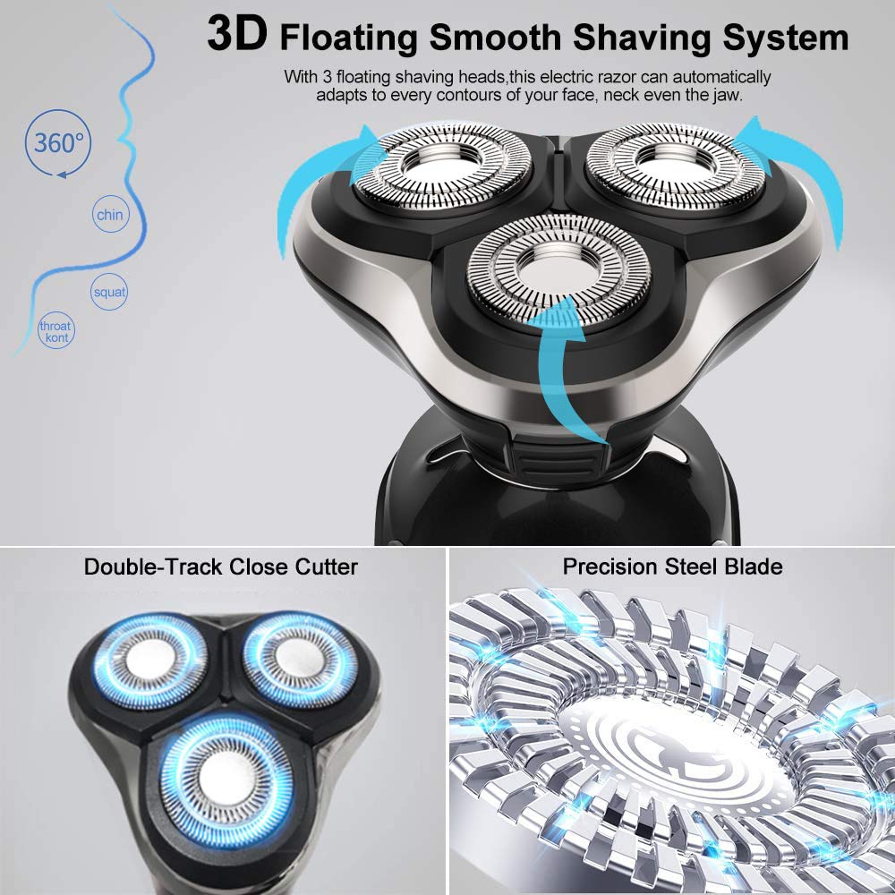 PRITECH Head Part for Electric Razor for Men, Electric Face Shavers, Rechargeable Shaving Men's Cordless Razors IPX7 Waterproof Wet Dry Rotary Shavers