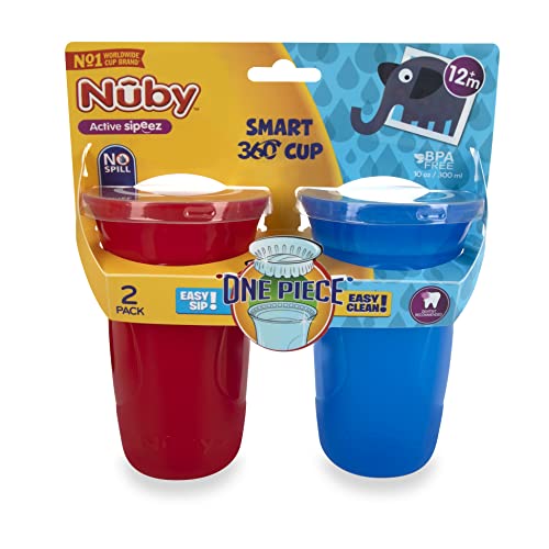 Nuby No Spill Edge 360 10 oz Cup with Silicone Rim, 2 Pack