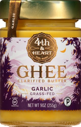 4th & Heart California Garlic Grass-Fed Ghee, 9 Ounce, Keto, Pasture Raised, Lactose and Casein Free, Certified Paleo