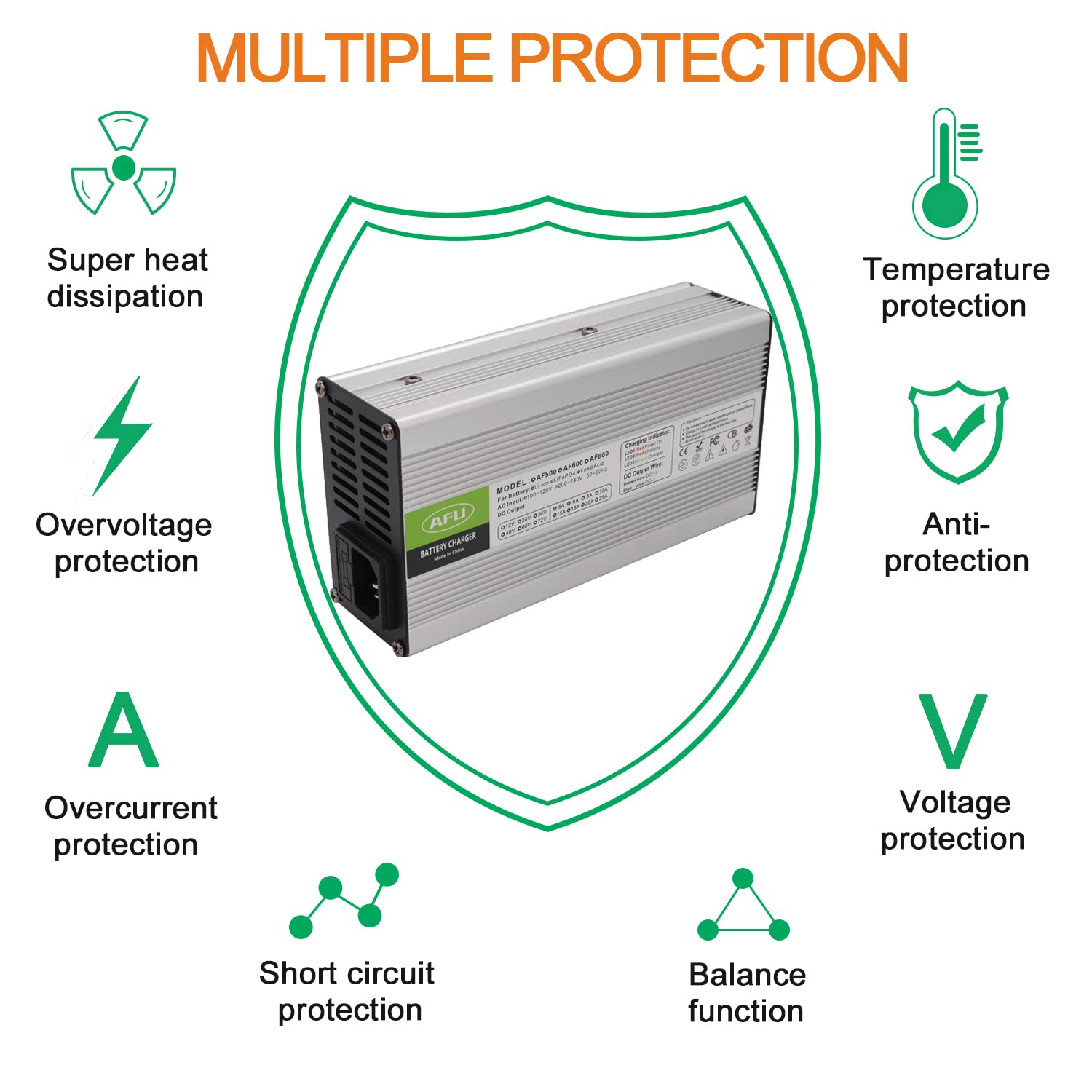 73V 5A Charger 73V LiFePO4 Battery Smart Charger Used for 20S 60V LiFePO4 Battery High Power with DC C13 N+L- Plug