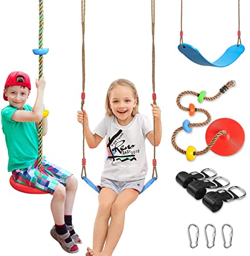 Bobibibo Swing Set 2 Pack Swings Seats Tree Climbing Rope Swing Multicolor with Platforms, Outdoor Toys for Kids Ages 3+, Outside Playground Backyard Swingset Accessories with 5Ft Strap and Snap Hook