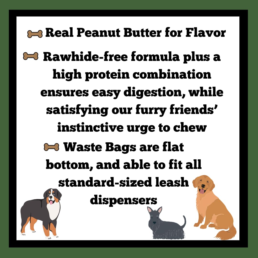 AccessiPets Dog Chew Bundles for Small & Medium Dogs, Rawhide Free Alternative 5 in Retriever Sticks Bundle with 1 Dog Waste Roll, Dental Rolls for Moderate Chewers (Peanut Butter, 10 Count)