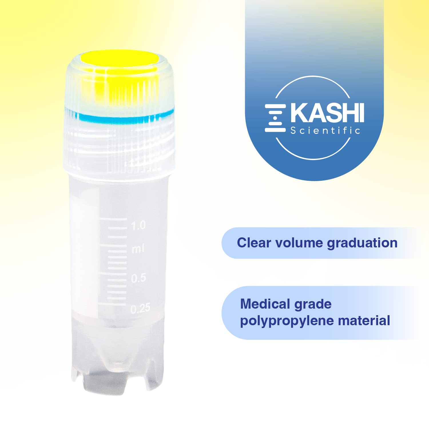 Kashi Scientific Screw Cap 1mL Cryovials with External Thread Cap - Self Standing Cryogenic Vial, Washer Silicone O-Ring, Cryogenic Tubes with Leak Resistance, Pack of 100 Cryo Tubes