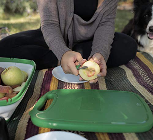 Kitchen Cutting Board with 9-in-1 Multi-Functionality from Rice Husk β Durable, Collapsible, Space Saving Chopping Board that Slices, Dices and Strains β Complete with Knife Set and Dishwasher Safe