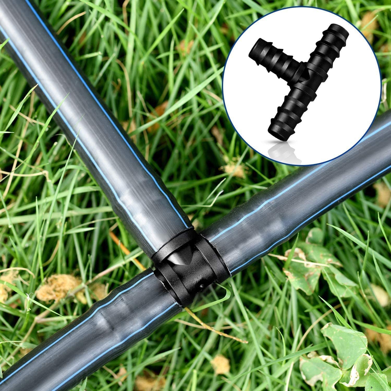 40 Pieces Drip Irrigation Fittings Kit 1/2" Tubing Set, 8 Tees, 8 Couplings, 8 Elbows, 8 Straight Connector with tap and 8 End Cap Plugs for Drip Irrigation Systems