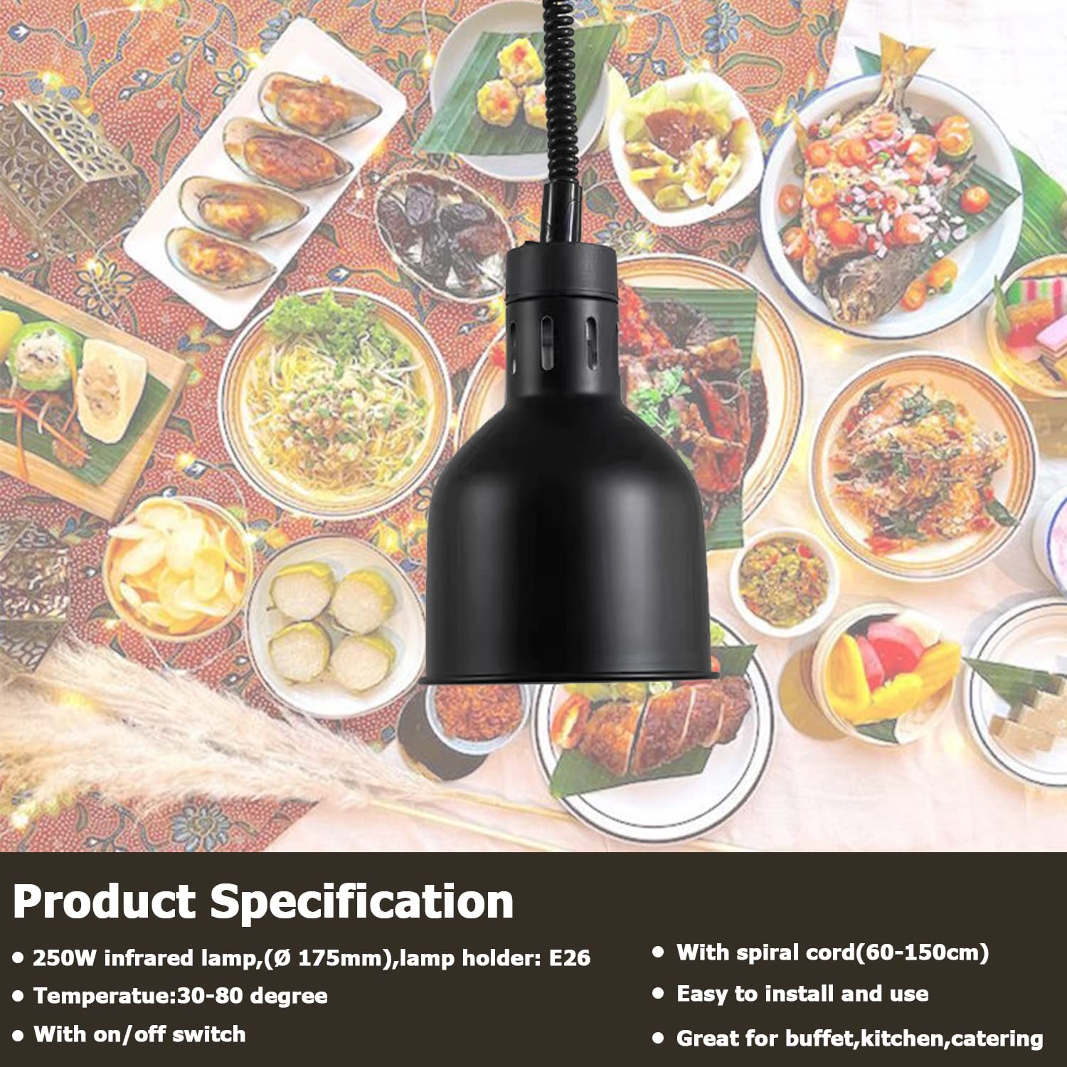 Hanging Food Heat Lamp Retractable Food Warmer Ceiling Mount Heating Lamp For Hot Food(Silver)