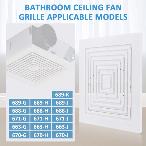 97011723 Bathroom Ceiling Fan Grille with Springs Replacement Parts for Square Ceiling or Wall-Mount Exhaust Fan Fits Models 663,670,671,675,688,689 Ventilation Fan - Plastic Cover White