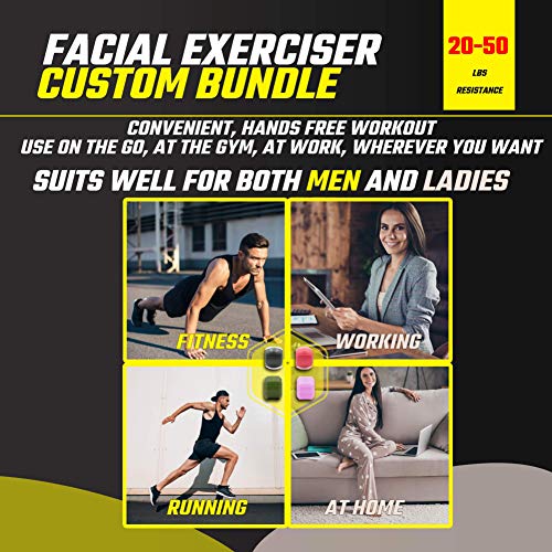 Jawzrsize Athletic Bundle Jaw Enhancer - Jaw, Face, and Neck Exerciser, Helps Reduce Stress and Cravings - Facial Exercise (Pop N Go & Custom Fit (Beg., Int., & Elite), Pink and Green)