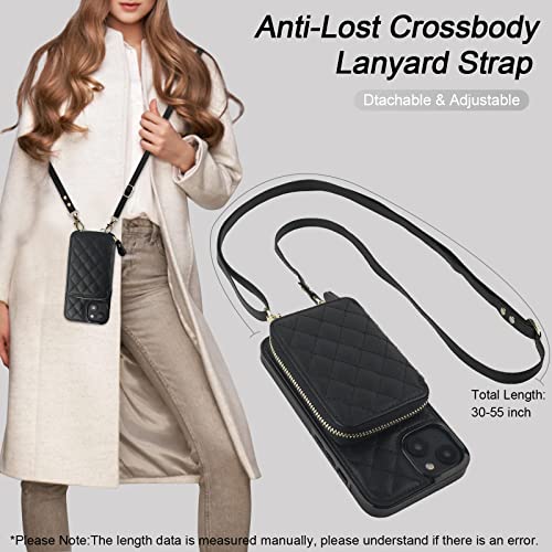 Bocasal Crossbody Wallet Case for iPhone 14, RFID Blocking PU Leather Zipper Handbag Purse Flip Cover, Kickstand Folio Case with Card Slots Holder Wrist Strap Lanyard 5G 6.1 Inch (Black)