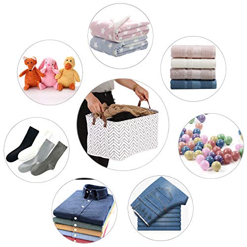 Sea Team Modern Arrowhead Pattern Canvas Fabric Storage Basket Collapsible Geometric Design Storage Bin with Drawstring Cover and PU Leather Handles, 16.5 by 11.8 inches, Waterproof Inner, Grey