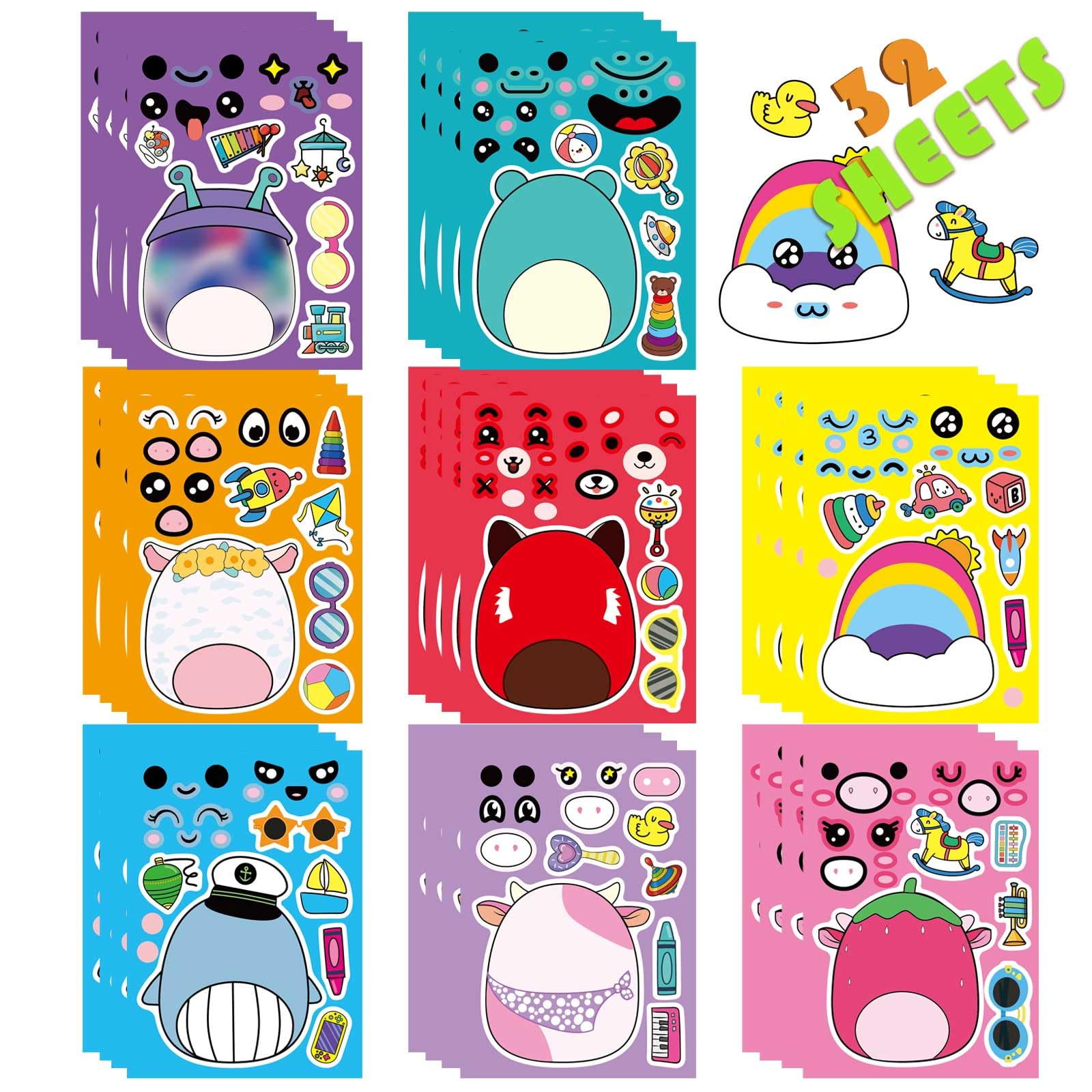 32 Pcs π’πΊπΎπ²πΌπ±πΆπͺπ΅π΅πΈππΌ Make a Face Stickers,Cartoon Stickers Book Crafts for Kids,DIY Party Supplies Favors Make Your Own Stickers Mixed and Matched with Different Designs Characters for Birthday Gifts