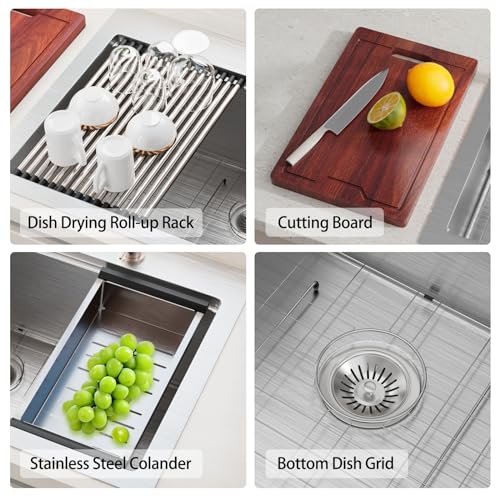 AGABOK 33 Inch Drop In Kitchen Sink, 33x22 Inch Topmount Workstation Sink with Ledge, 18 Gauge SUS304 Stainless Steel Kitchen Sink, 10 Inch Deep Handmade Single Bowl Kitchen Sinks with Accessories
