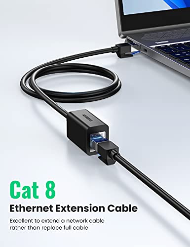 UGREEN Ethernet Extender Cable 6FT, Cat 8 Extension Network Cable 40Gbps 2000MHz RJ45 Network Patch Cord Double Shielding Male to Female Connector Compatible for Router PC Laptop Modem 6FT
