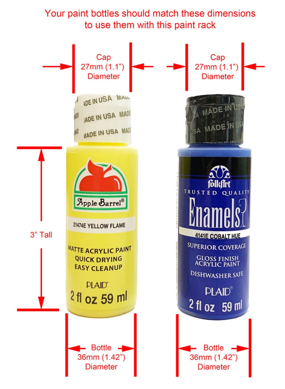Vertical Paint Rack for 2oz Craft Paints - 36mm Diameter Bottles