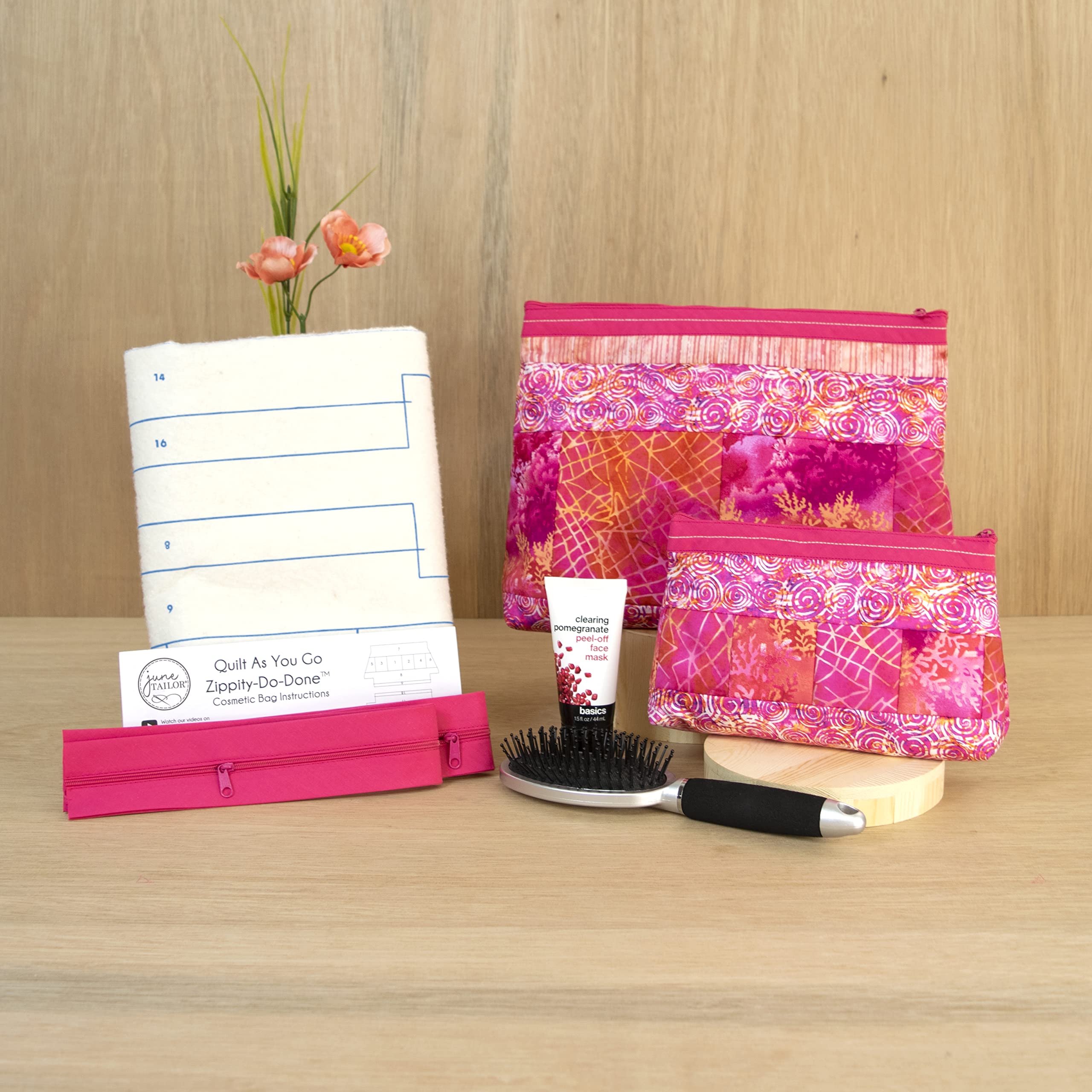 June Tailor Cosmetic Bags (2) Sewing Kit, Pink Zipper