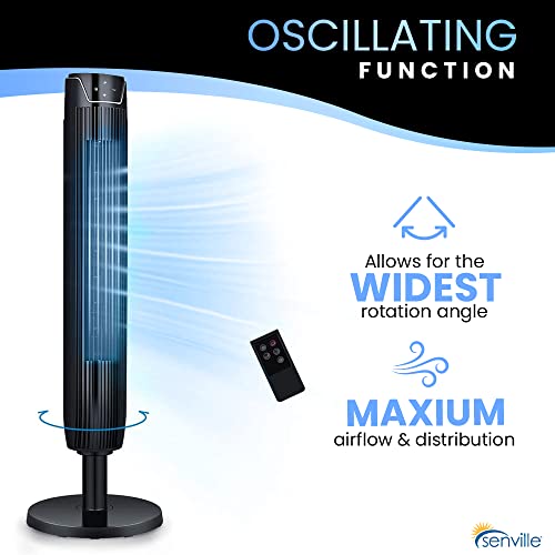 Senville SENTF-19JRA 42" Oscillating Tower Fan 3 Speed Remote Control Timer Adjustable Height Black
