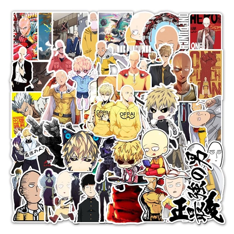 50Pcs One Manga Punch Anime Stickers Bike Trunk Travel Laptop Skateboard Waterproof Genoses Saitama Sticker Kid Toys Wholesale Papelería Impermeable Regalo Anime Pegatina Botella Teléfono Película