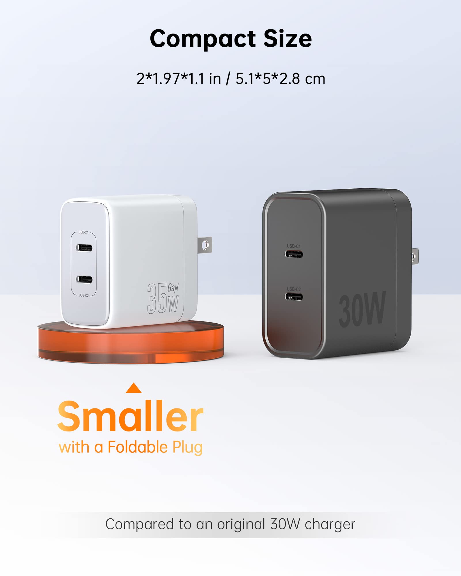 35W USB C Charger Block, NOVOO GaN III iPhone Charger USB C Brick Foldable Wall Charger Fast Charging Adapter for Mobile iPhone 14/14 Plus/14 Pro/14 Pro Watch/Galaxy, Pixel 4/3, iPad/iPad Mini